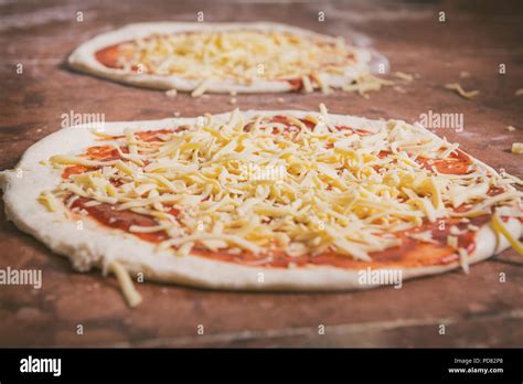 Fresh Original Italian Raw Pizza Dough Preparation In Traditional