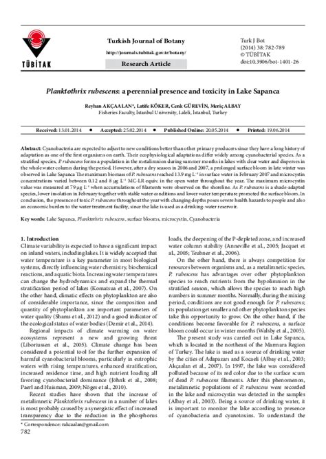 Pdf Planktothrix Rubescens A Perennial Presence And Toxicity In Lake