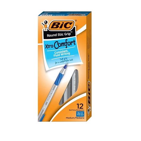 Bic Round Stic Grip Xtra Comfort Ball Pen Medium Point 12 Mm Blue