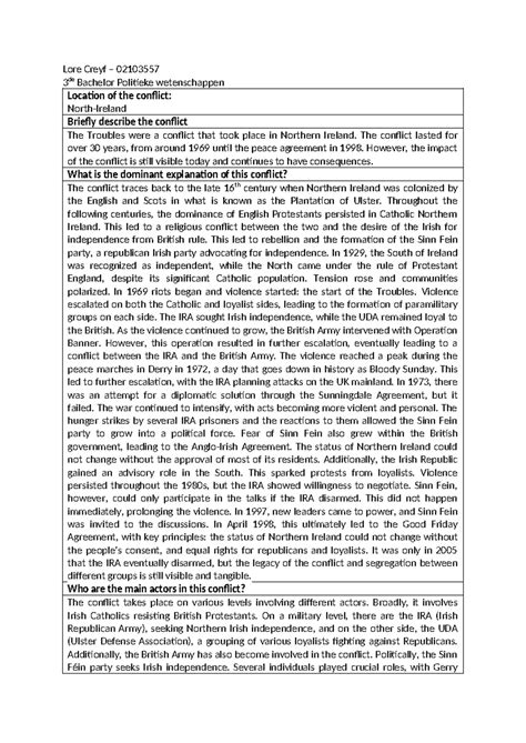 Conflict Mapping Opdracht Conflict Mapping Voorbeeld Lore Creyf 02103557 3 De Bachelor