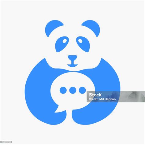 팬더 채팅 로고 부정적인 공간 개념 벡터 템플릿 팬더 홀딩 채팅 버블 기호 Brand Name Online Messaging