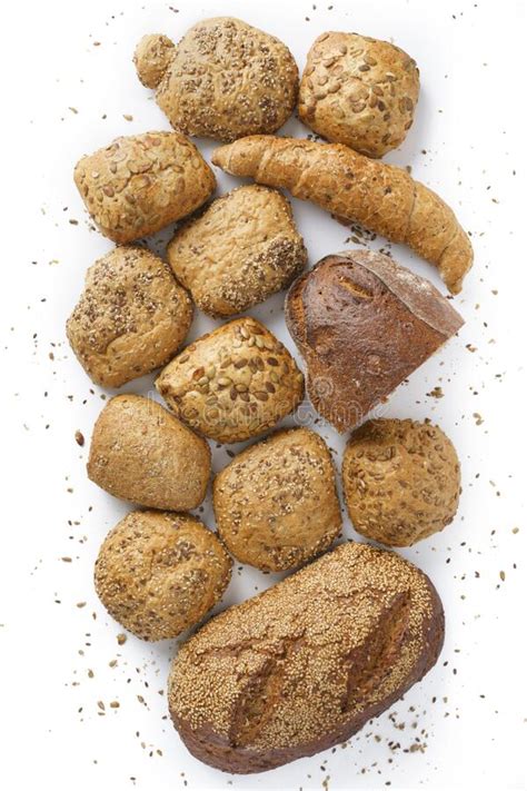 Bread Assortment From Various Bakery Products White Background Stock