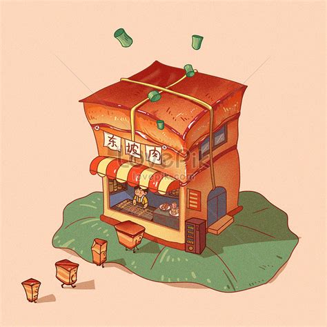 卡通可愛治癒東坡肉創意手繪小場景插畫背景圖案素材，桌布圖片免費下載