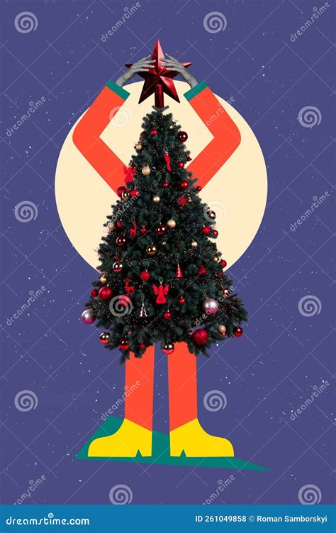 Collage Artwork Graphics Picture Of Funky Funny Xmas Tree Putting Star