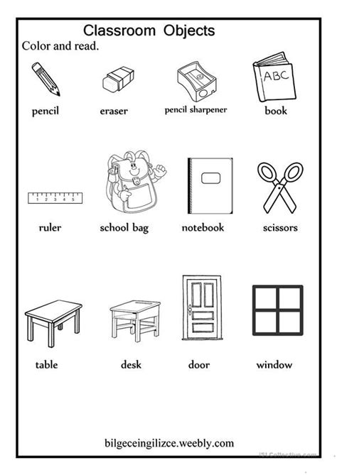 Classroom Objects English Worksheets For Kindergarten 2nd Grade Worksheets Kindergarten