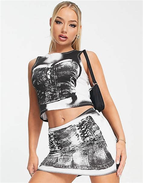 Jaded London Crop Vest Top In Corset Illusion Print Co Ord Asos