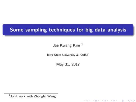 Some Sampling Techniques For Big Data Analysis Pdf