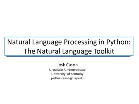 Pdf Natural Language Processing In Python The Natural Language Toolkit