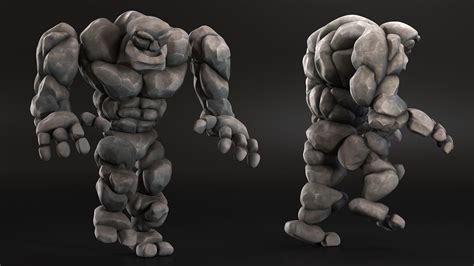 Character Stone Golem Cartoon Gray Rigged 3d Model 99 Max Free3d