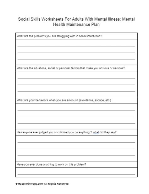 Free Printable Social Skills Worksheets For Adults