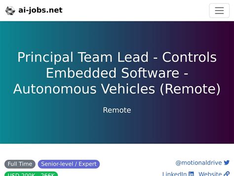 [hiring] Principal Team Lead Controls Embedded Software Autonomous Vehicles Remote Remote