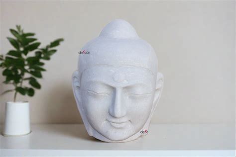 Modern Pure White Marble Buddha Head Statue Serene Carved Aesthetic