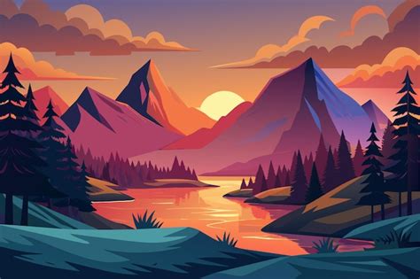 Melhor cena da natureza paisagem de rio de montanha e floresta pôr