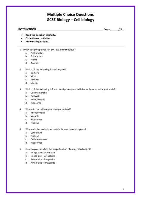 Cell Biology Test Quizzes Cell Biology Docsity