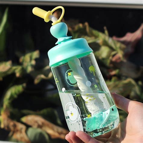 450ml 어린이 귀여운 짚 컵 학생 대용량 귀여운 담수 컵 플라스틱 물병 녹색