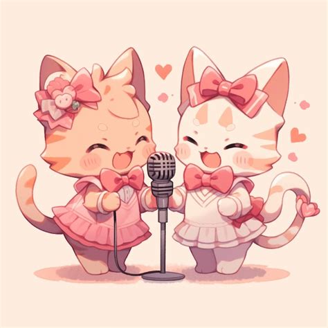 Premium Ai Image Cute Couple Cat With Microphone