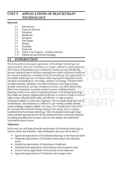 Unit 5 UNIT 5 APPLICATIONS OF BLOCKCHAIN TECHNOLOGY Structure 5