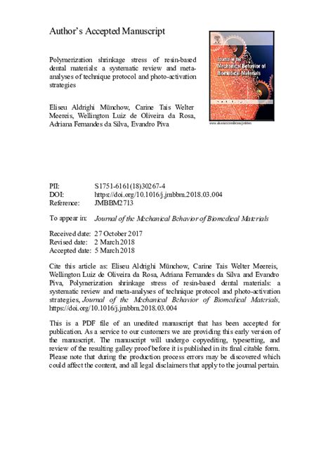 Pdf Polymerization Shrinkage Stress Of Resin Based Dental Materials A Systematic Review And
