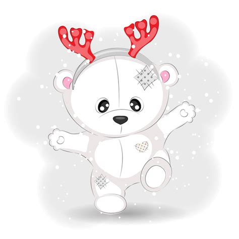 Ours Polaire Mignon Avec Bois De Renne Vector Illustration De Noël