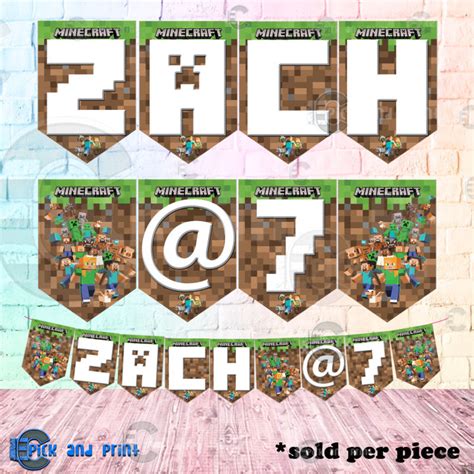 Personalizedcustomized Minecraft Name Flag Banner Banderitas For Diy