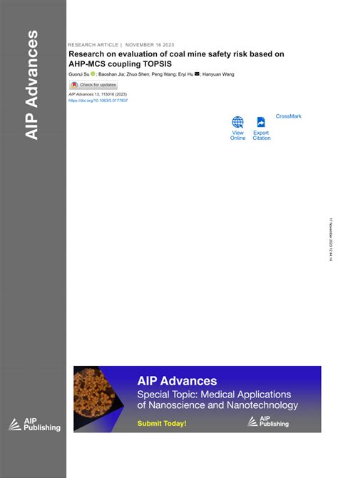 Pdf Research On Evaluation Of Coal Mine Safety Risk Based On Ahp Mcs Coupling Topsis