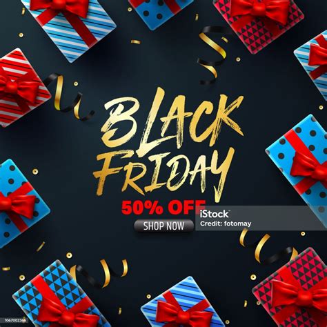 검은 금요일 판매 포스터 빨간색과 검은색 스타일에서 소매 쇼핑 또는 검은 금요일 프로 모션 선물 상자 벡터 일러스트 레이 션 Eps10 11월에 대한 스톡 벡터 아트 및
