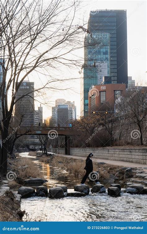 Cheonggyecheon Stream Canal And Supyogyo Bridge In Seoul During Winter