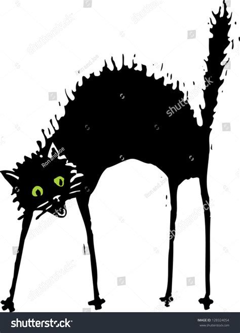 Black White Vector Illustration Scared Cat Stock Vector Royalty Free