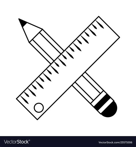 Pencil And Ruler Crossed Symbol In Black White Vector Image