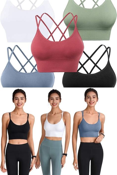Evercute Cross Back Sport Bras Padded Strappy Criss Cross Cropped Bras