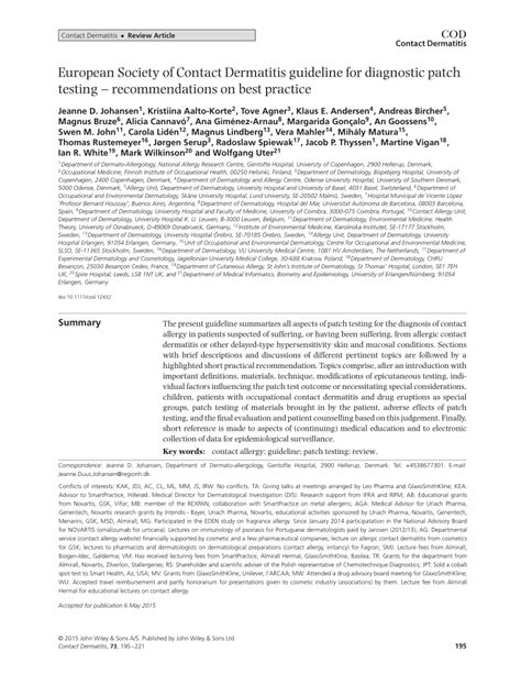 Pdf European Society Of Contact Dermatitis Guideline For Diagnostic