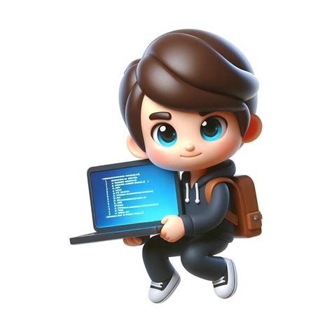 Cute 3d Cartoon Boy Programmer Holding Laptop With Code Adorable