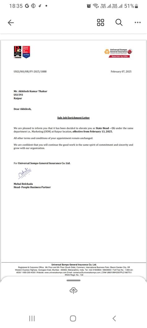 I Am Happy To Share That My Company Has Recognised My Contribution And
