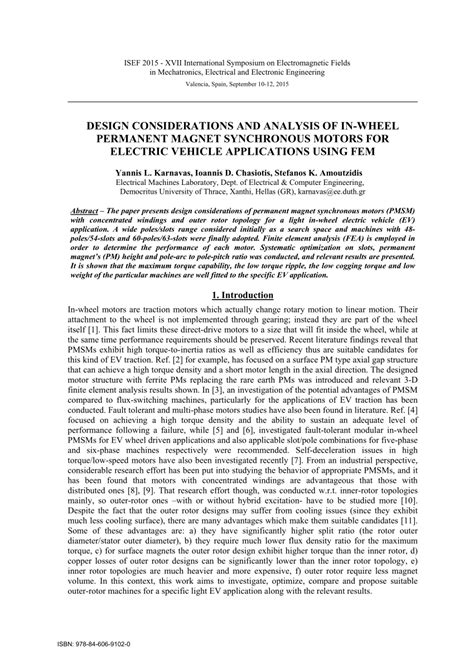 Pdf Design Considerations And Analysis Of In Wheel Permanent Magnet Synchronous Motor For