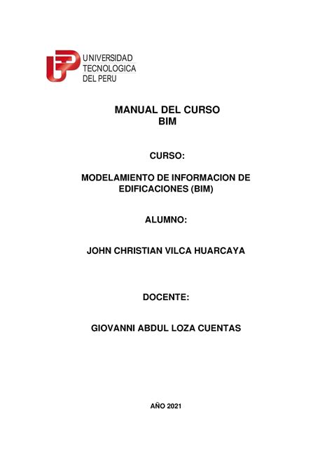 Manual DEL Curso BIM MANUAL DEL CURSO BIM CURSO MODELAMIENTO DE