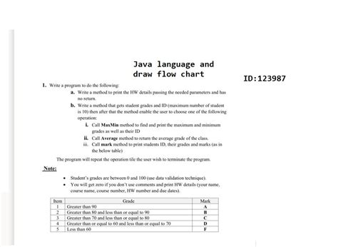 solved id 123987 java language and draw flow chart 1 write