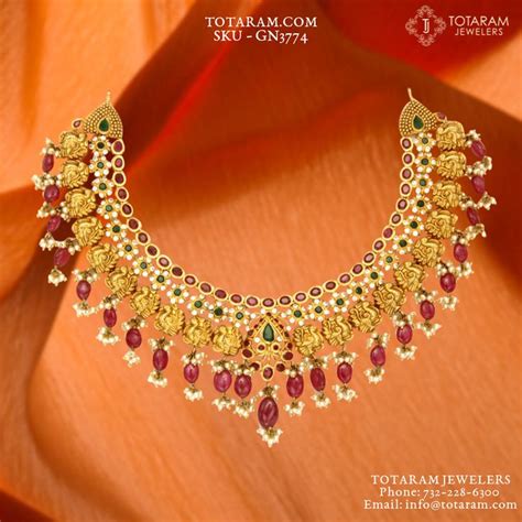 235 Gn3774 22k Gold Peacock Necklace With Rubies Emeralds Pearls