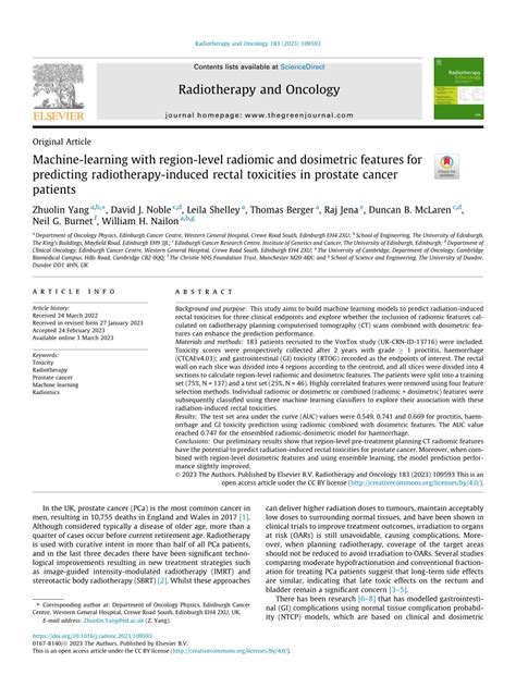 Pdf Machine Learning With Region Level Radiomic And Dosimetric Features For Predicting