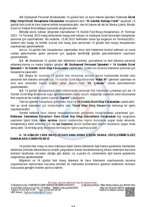 Maliye Bakanlığı Seyyanen Zam ve 14 Günlük Fark Maaş İşlemleri İle