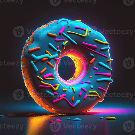 Neon Donut On Colorful Background Doughnut Day Concept Ai 23009592