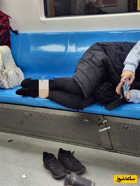 عکس وضعیت جالب و خنده دار یک دختر ایرانی در متروی تهران خستگی که جا و مکان نمیشناسه 😂