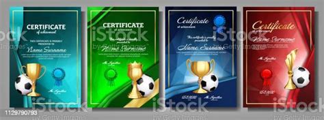 골든 컵 축구 게임 인증서 디플로마 벡터를 설정합니다 축구입니다 스포츠 수상 템플릿입니다 성과 디자인입니다 A4입니다 졸업입니다 문서입니다 챔피언입니다 최고 상금입니다