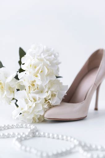 여자의 보트 구두 흰색 진주 목걸이 모양 8 년 3 월 8 일 화이트 수 국 꽃 신발 0명에 대한 스톡 사진 및 기타 이미지 0명 꽃 식물 목걸이 Istock