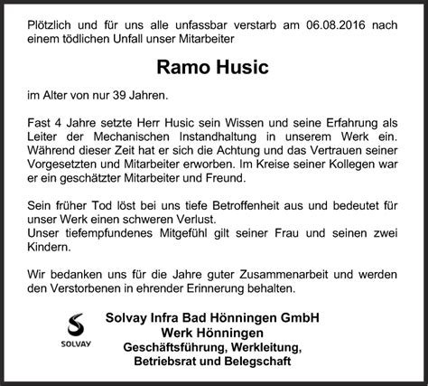 Traueranzeigen Von Ramo Husic Rz Trauerde