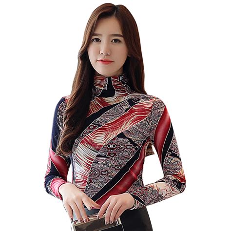 Buy Sexy Turtleneck Women Tops Fashion Print Long