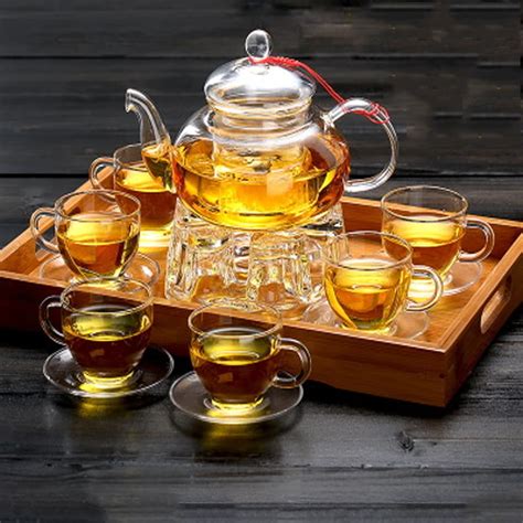 All Ready Elegant Glass Tea Set Borosilicate Glass Teapot With Cups Bamboo Tea Tray Tea