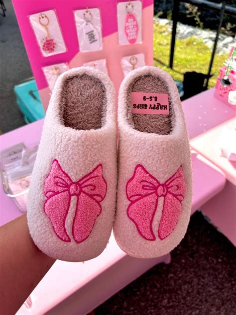 Bow Slippers Couquette Girl Slippers Bridal Party Slippers Etsy