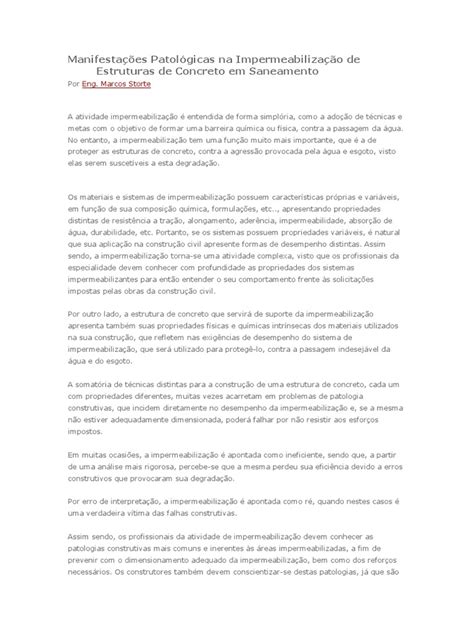 Manifestações Patológicas Na Impermeabilização De Estruturas De
