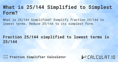 What Is 25 144 Simplified To Simplest Form Calculatio