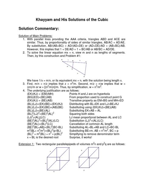 Khayyam And His Solutions Of The Cubic Pdf Omar Khayyam Geometry